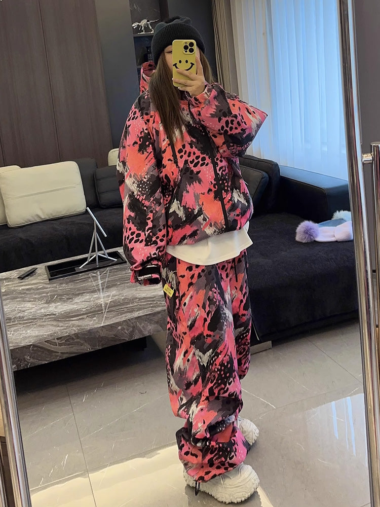 Womens First Encounter Blizzard Babe Pink Rebel Leopard Baggy Snowsuit ...